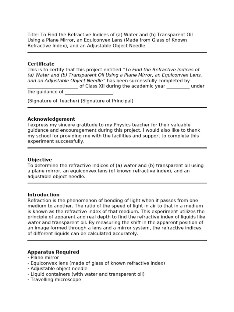 Refractive Index Project | PDF | Refractive Index | Refraction