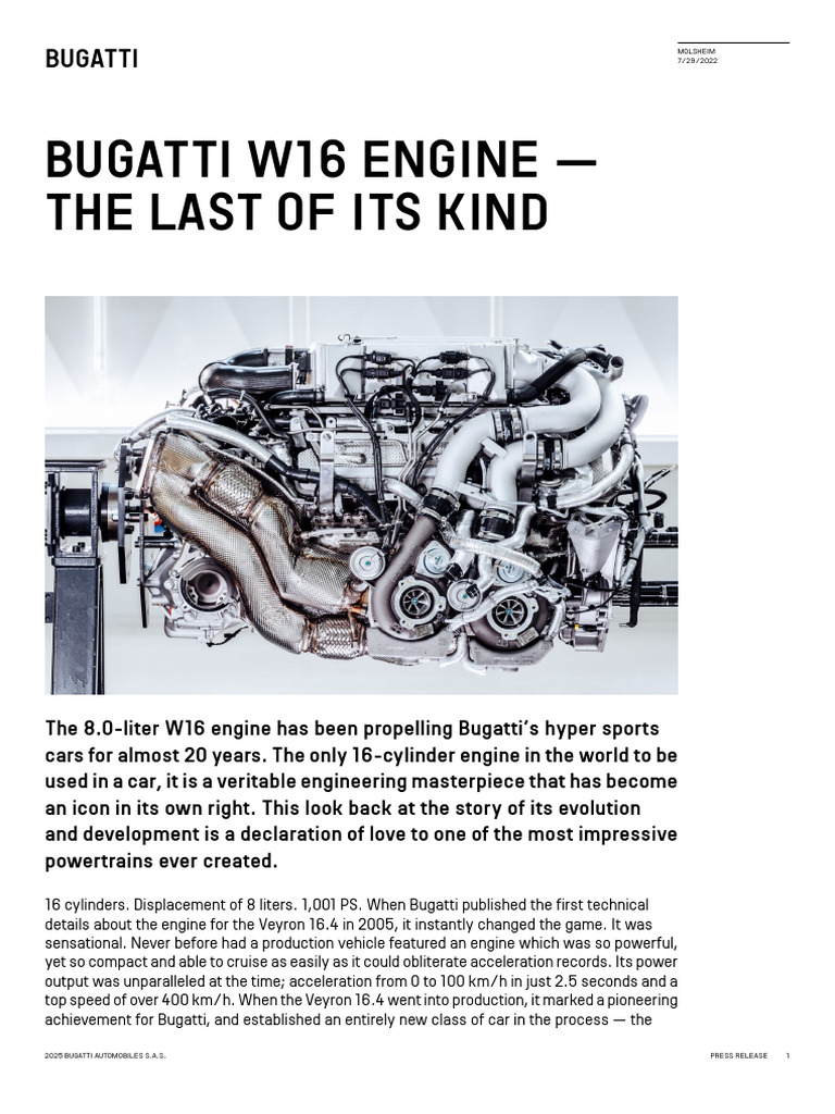 Bugatti w16 Engine The Last of Its Kind | PDF | Car | Automotive Industry