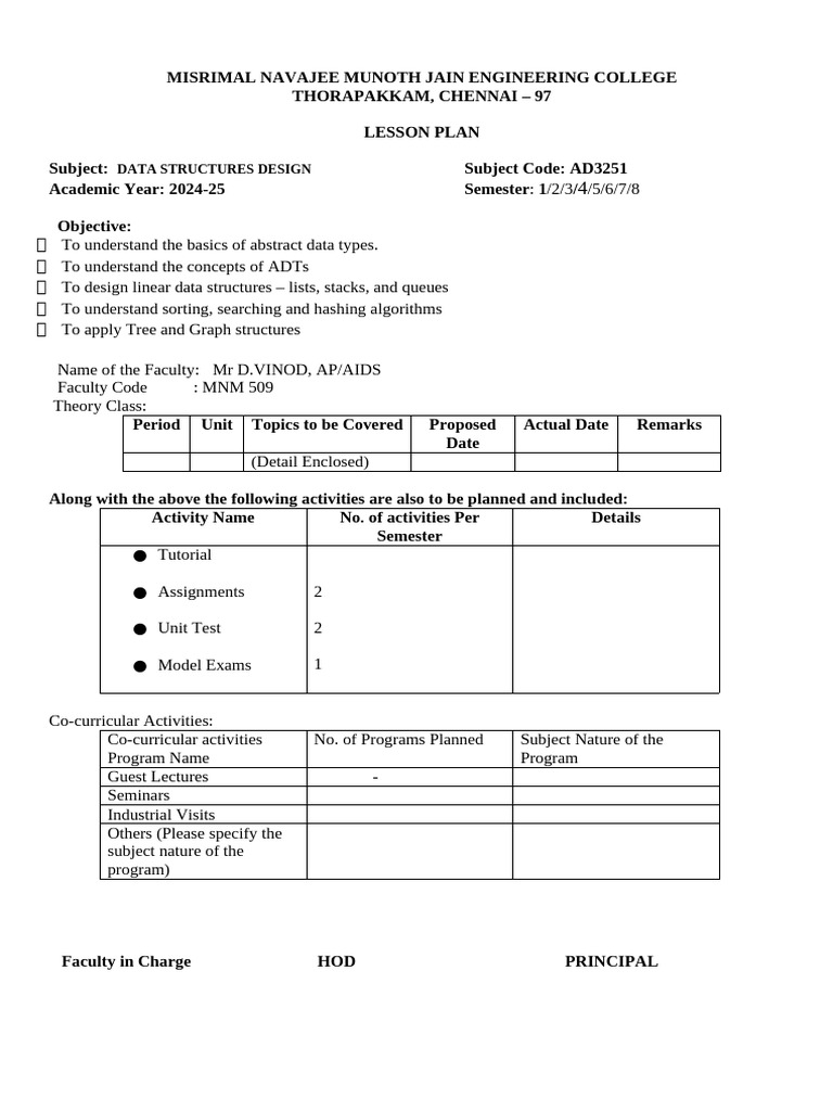 Data Structures Design Lesson Plan | PDF | Theoretical Computer Science ...