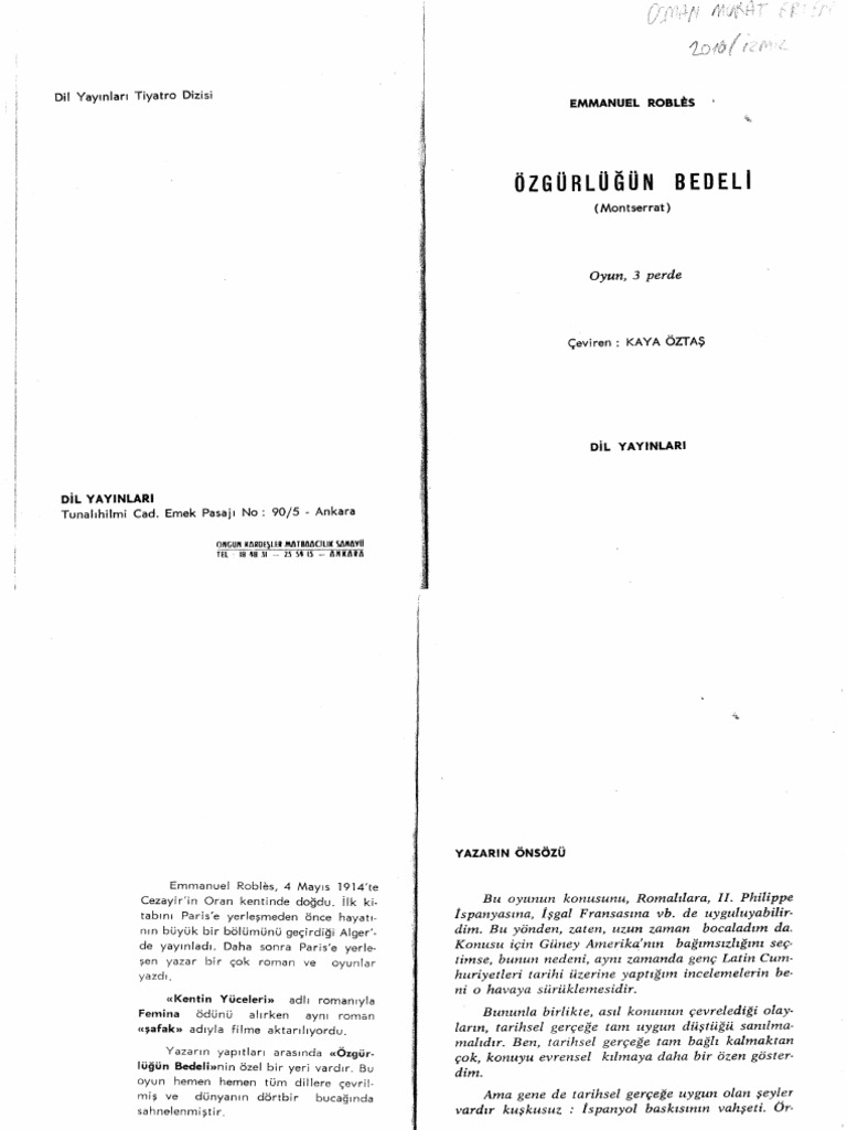 Emmanuel Roblés - Özgürlüğün Bedeli | PDF