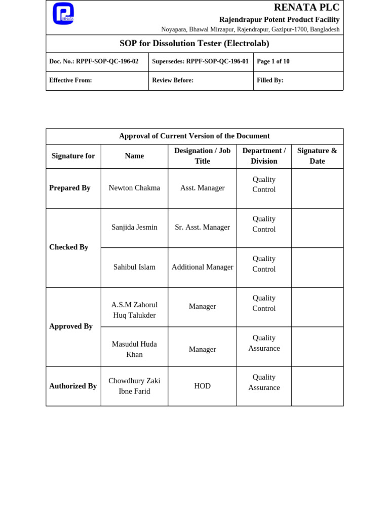 SOP for Electrolab Dissolution Tester | PDF