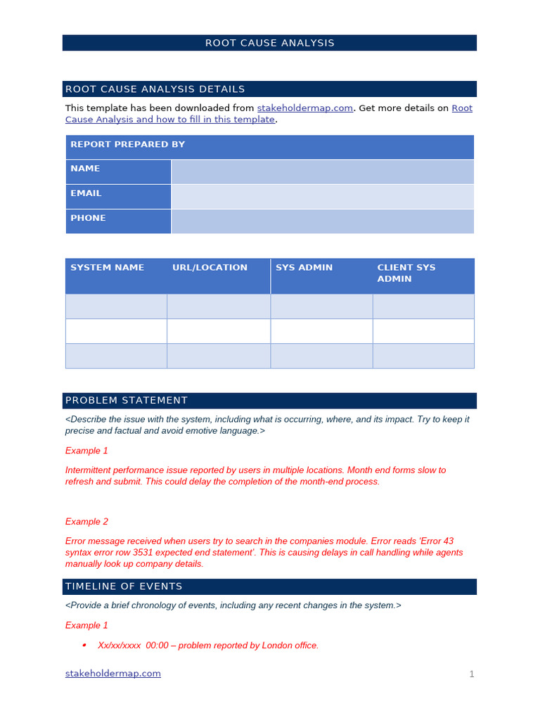 Root Cause Analysis Template Guide | PDF | Microsoft Excel | Software ...