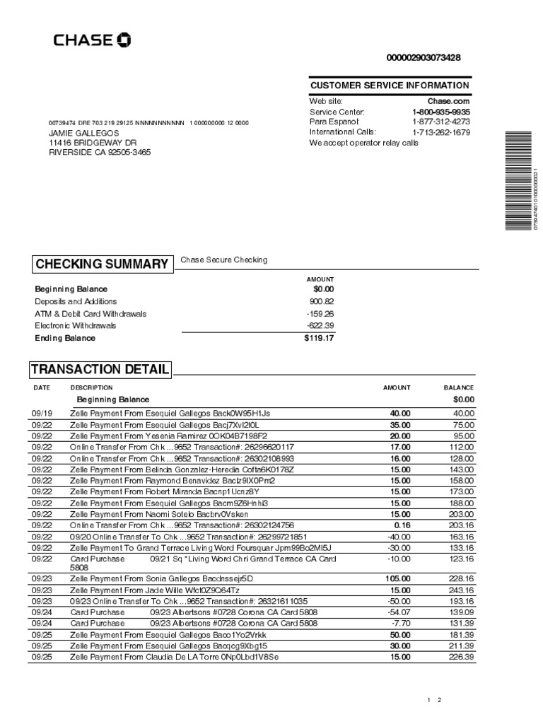 Chase Secure Checking Statement Summary | PDF | Payments | Debit Card