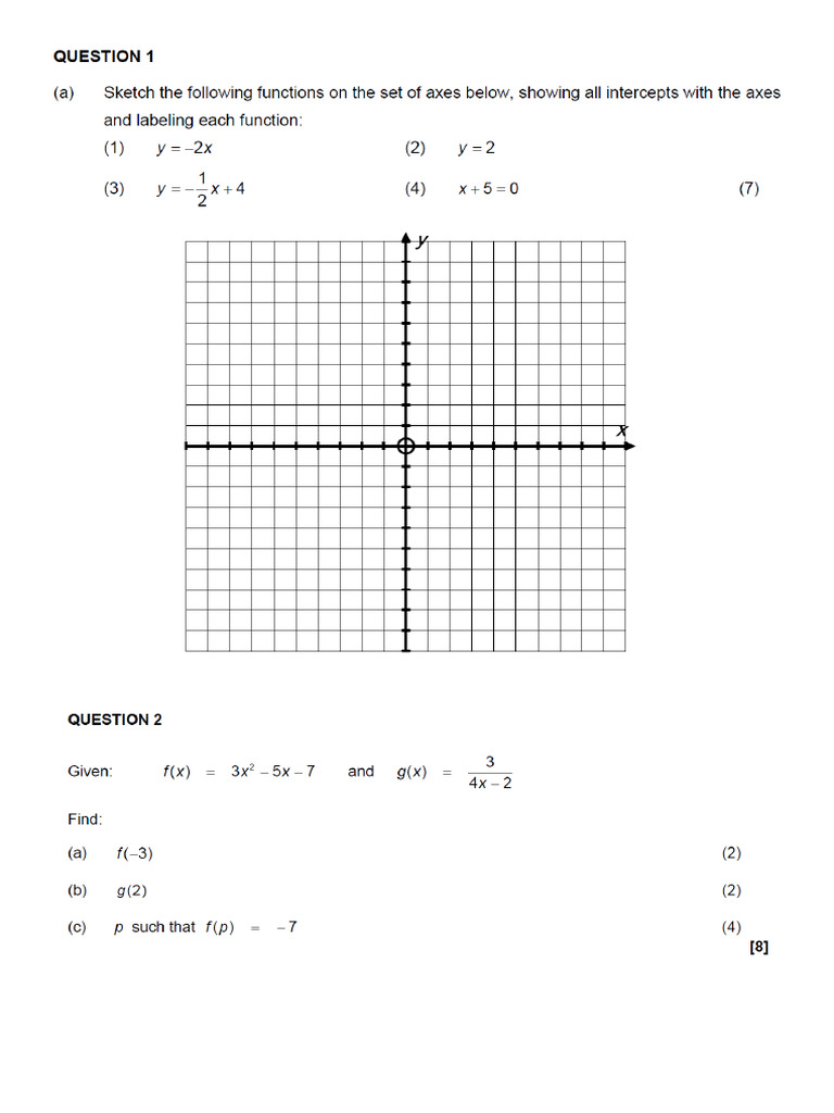 GR 10 Linear Function & Parabola Practice Questions | PDF