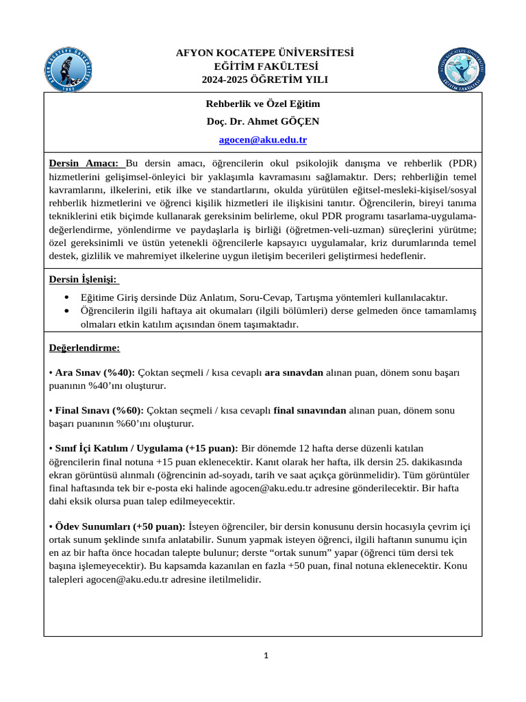 Rehberlik Ve Ozel Egitim IZLENCE | PDF