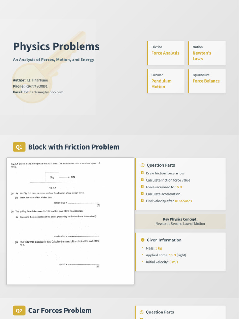 Physics Problems: Forces and Motion Analysis | PDF | Force | Acceleration