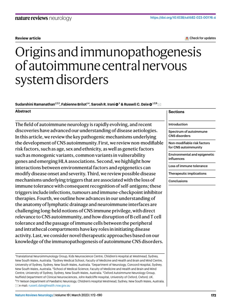 Origins and Immunopathogenesis of Autoimmune Central Nervous System ...