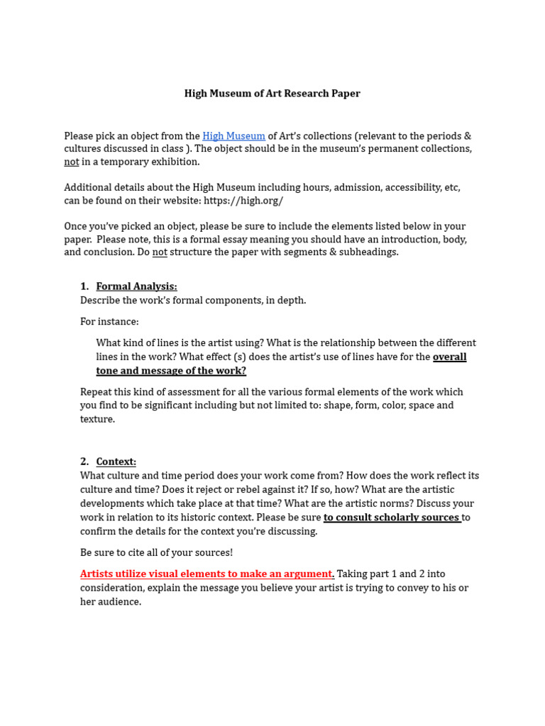 Museum of Art Research Paper Assignment - v2 | PDF | Essays | Human ...