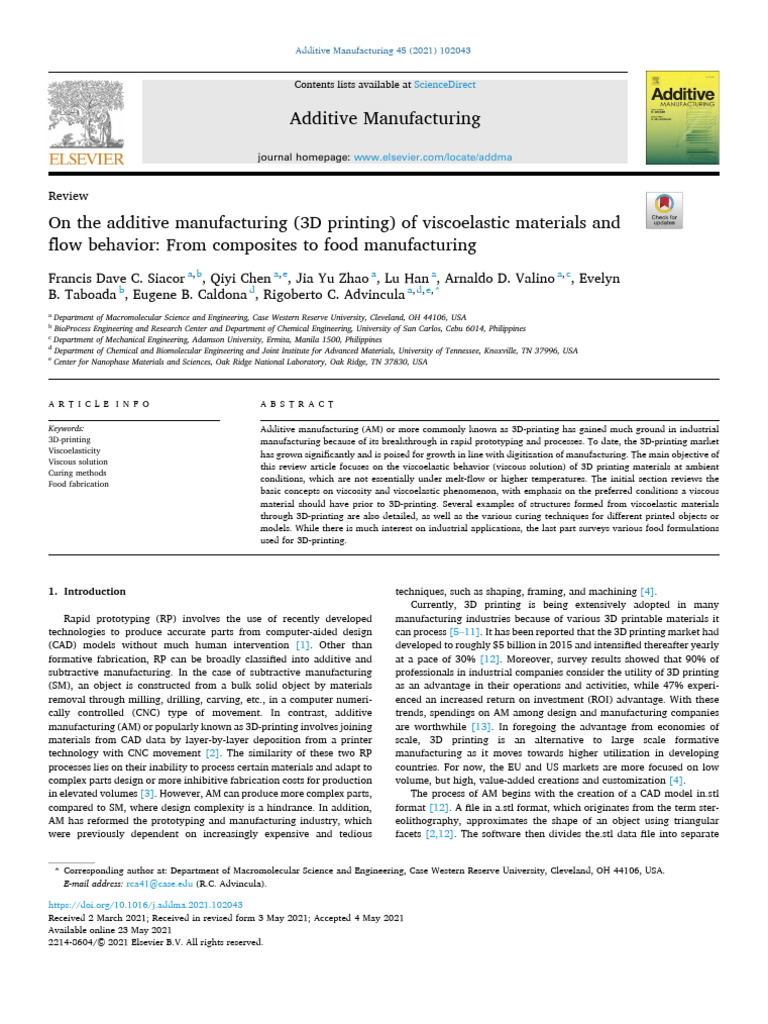 On The Additive Manufacturing (3D Printing) of Viscoelastic Materials ...