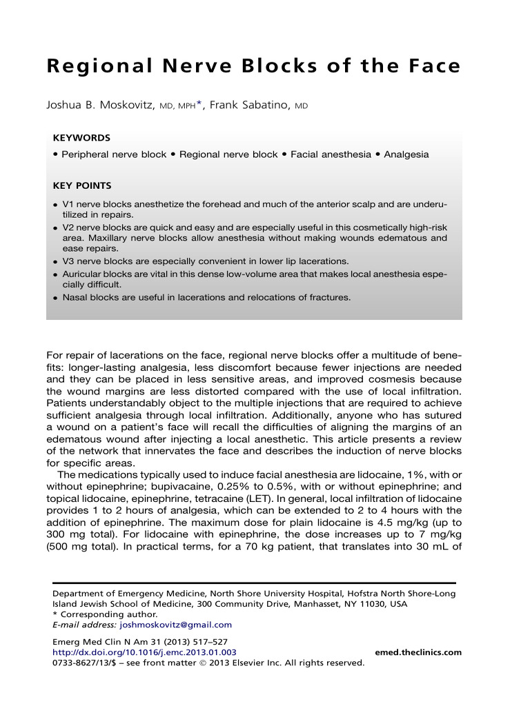 Regional Nerve Blocks of the Face | PDF | Human Head And Neck | Nervous ...