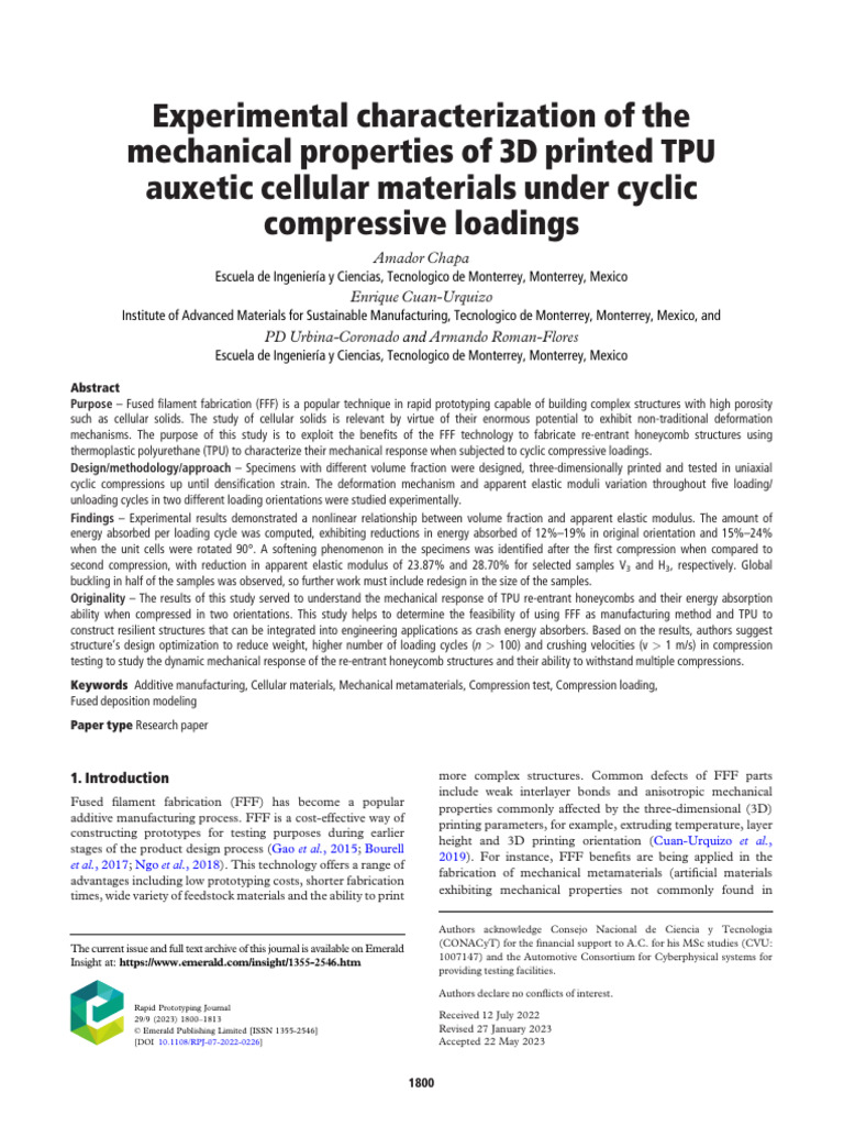 Experimental Characterization of the Mechanical Properties of 3D ...