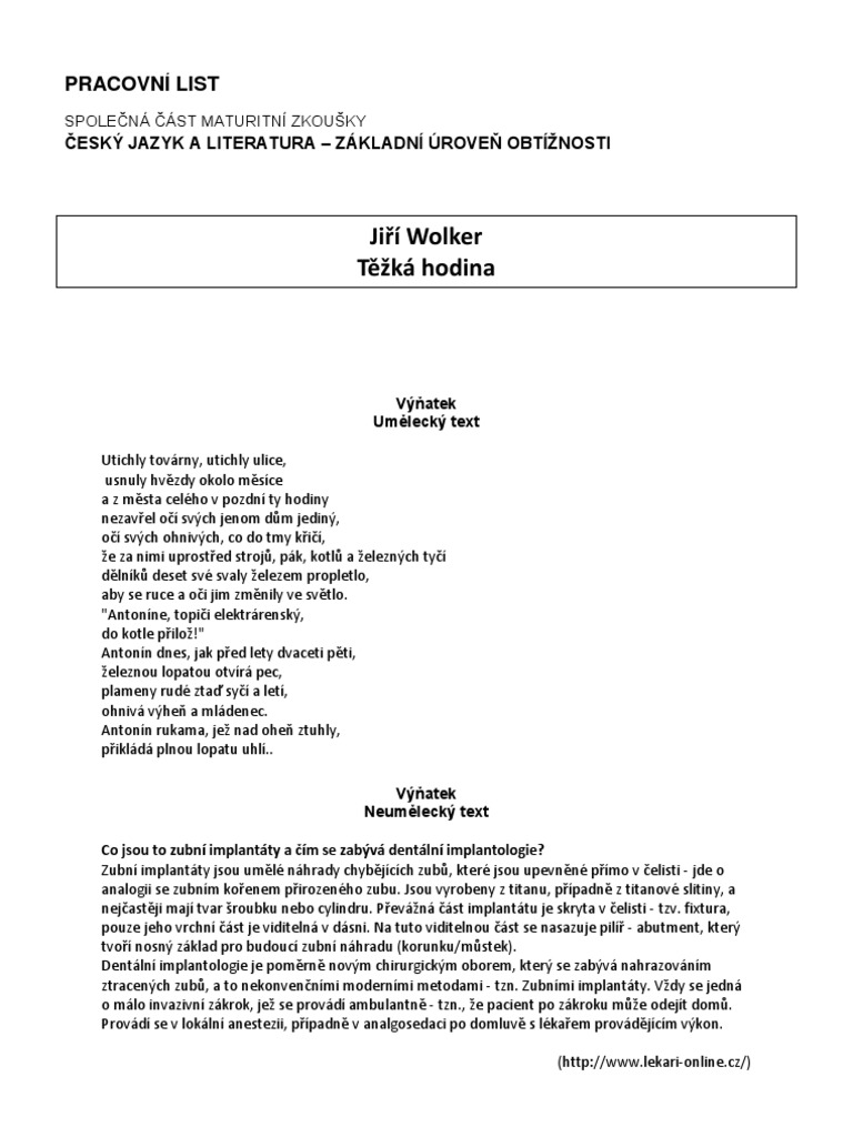 Wolker - Tezka Hodina | PDF