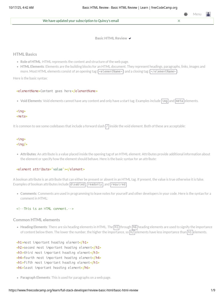 Basic HTML Review - Basic HTML Review - Learn | PDF | Html Element | Html