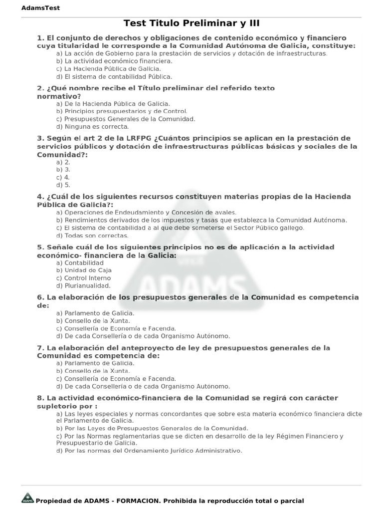 Test Preliminar Adams III | PDF