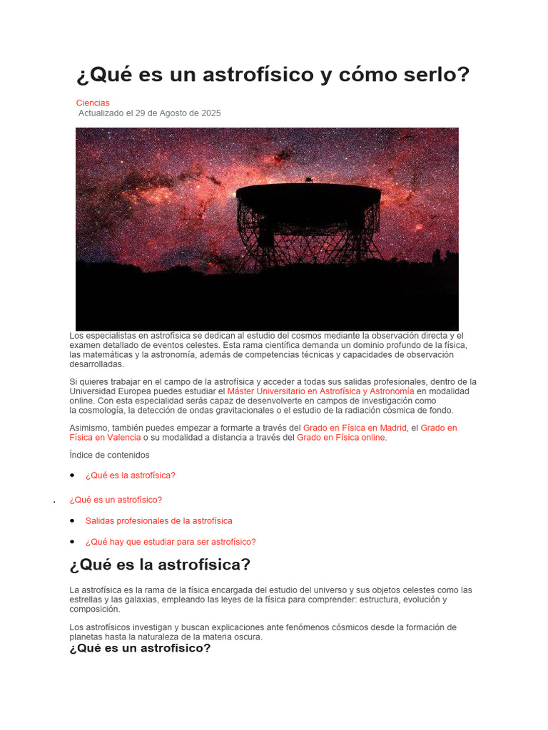 ¿Qué es un astrofísico y cómo serlo | PDF | Astrofísica | Astronomía