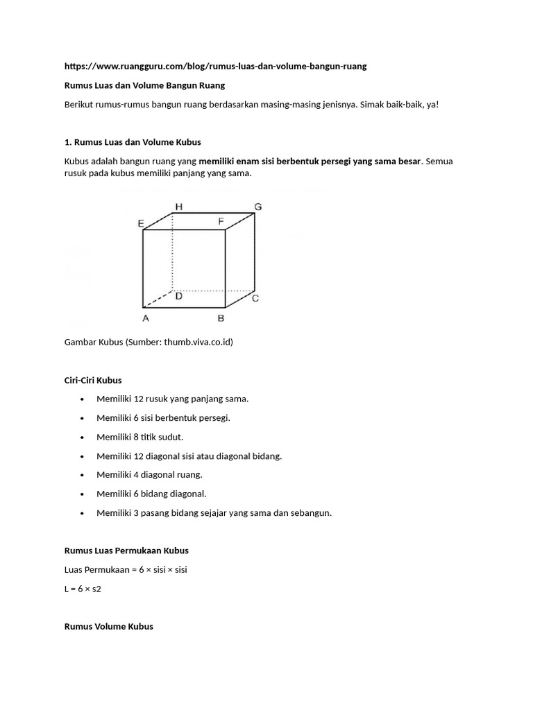 Rumus Luas dan Volume Bangun Ruang | PDF