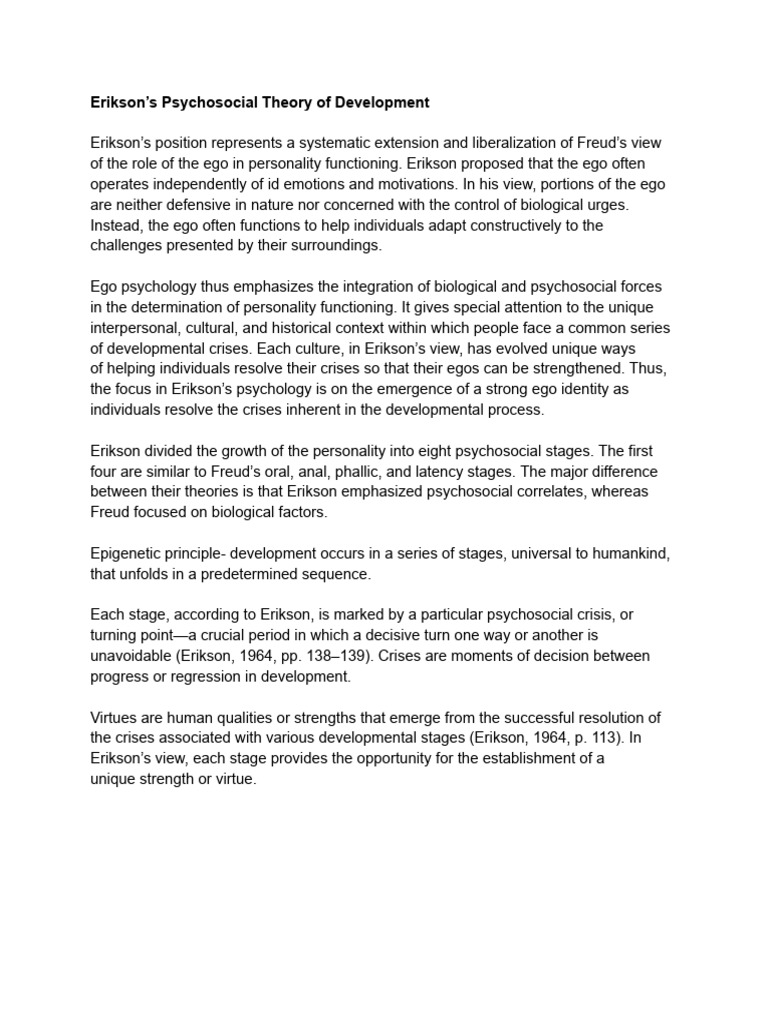 Erikson's Stages of Psychosocial Development | PDF | Identity (Social ...