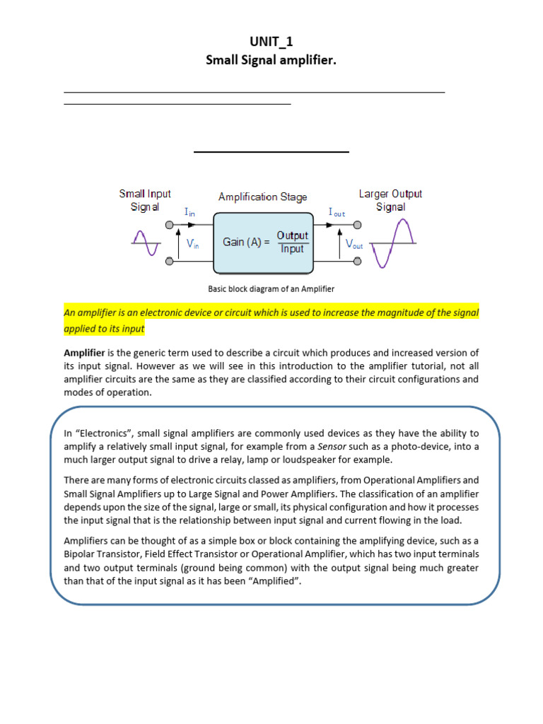 Unit-1 - Small Signal Amplifier | PDF | Amplifier | Field Effect Transistor