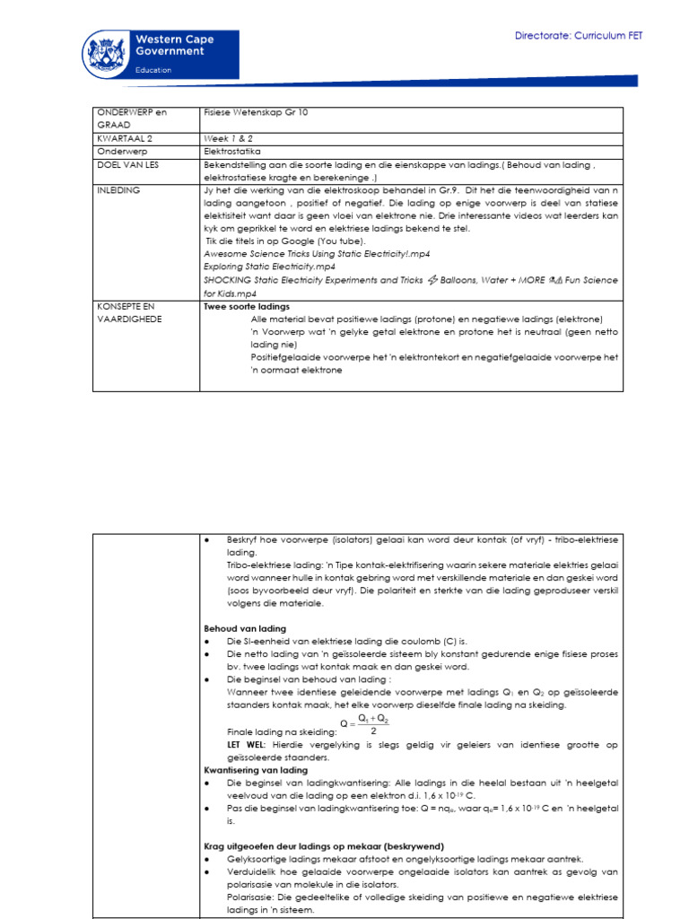 Fisiese Wetenskap Graad 10 Kwartaal 2 Week 1 - 2020 | PDF
