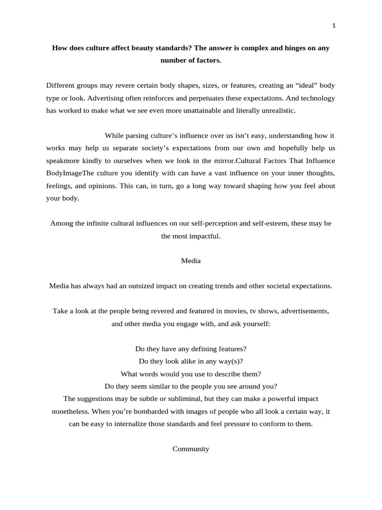 How Does Culture Affect Beauty Standards | PDF | Beauty | Psychological ...