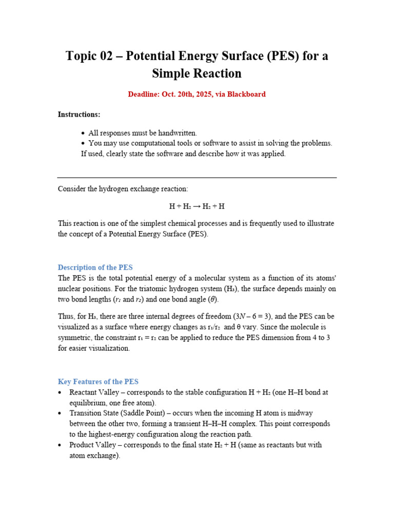 (CompChem) Topic 02 - PES For A Chemical Reaction | PDF | Chemical ...