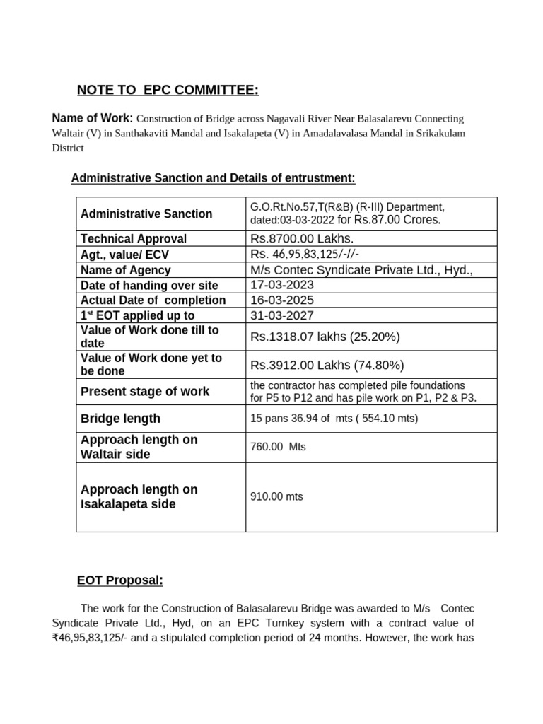 Balasalarevu HLB - EOT - EPC Note For 19.02.2025 | PDF | Liquidated ...