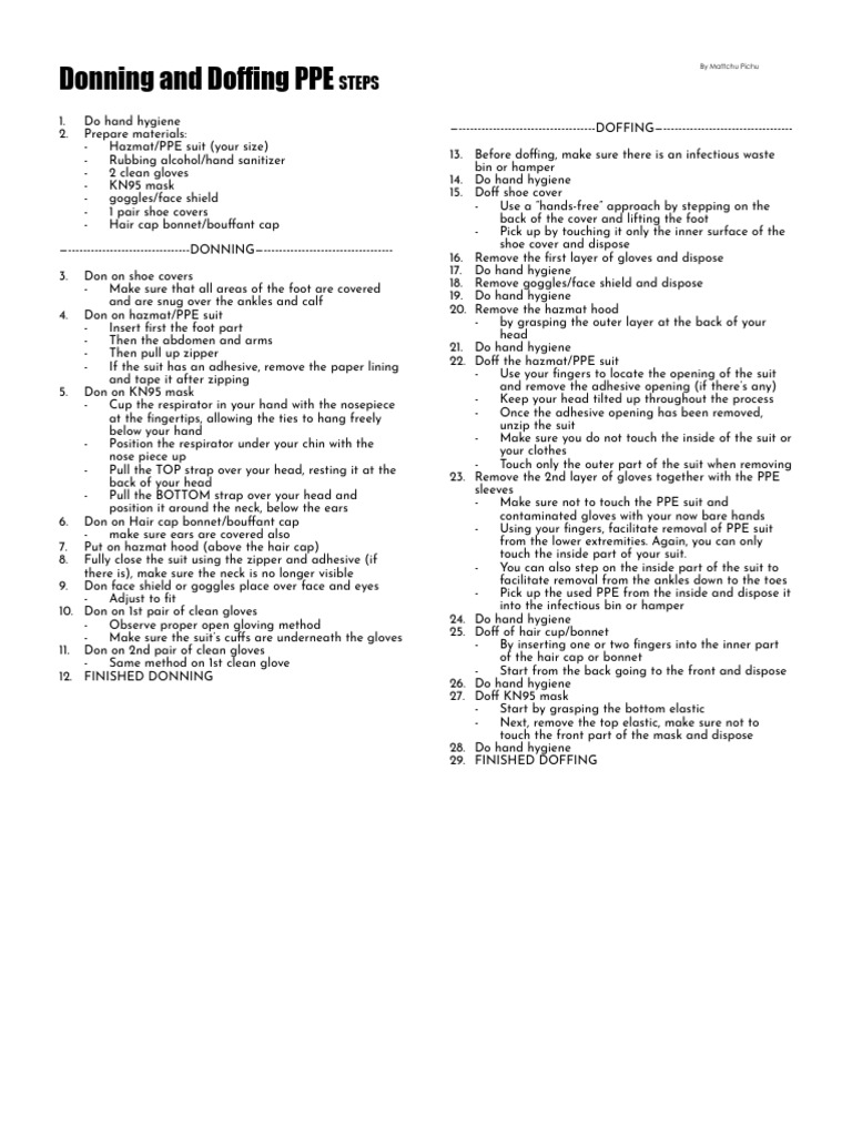 Donning and Doffing PPE | PDF | Personal Protective Equipment