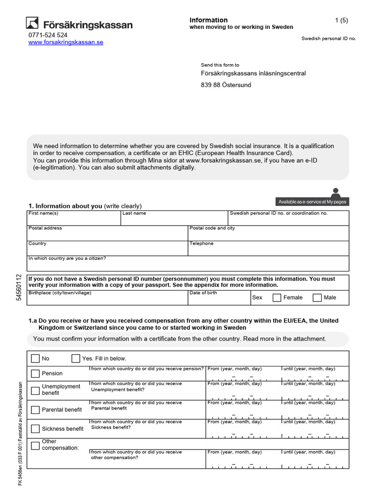 Social Insurance Form for Sweden | PDF | European Economic Area