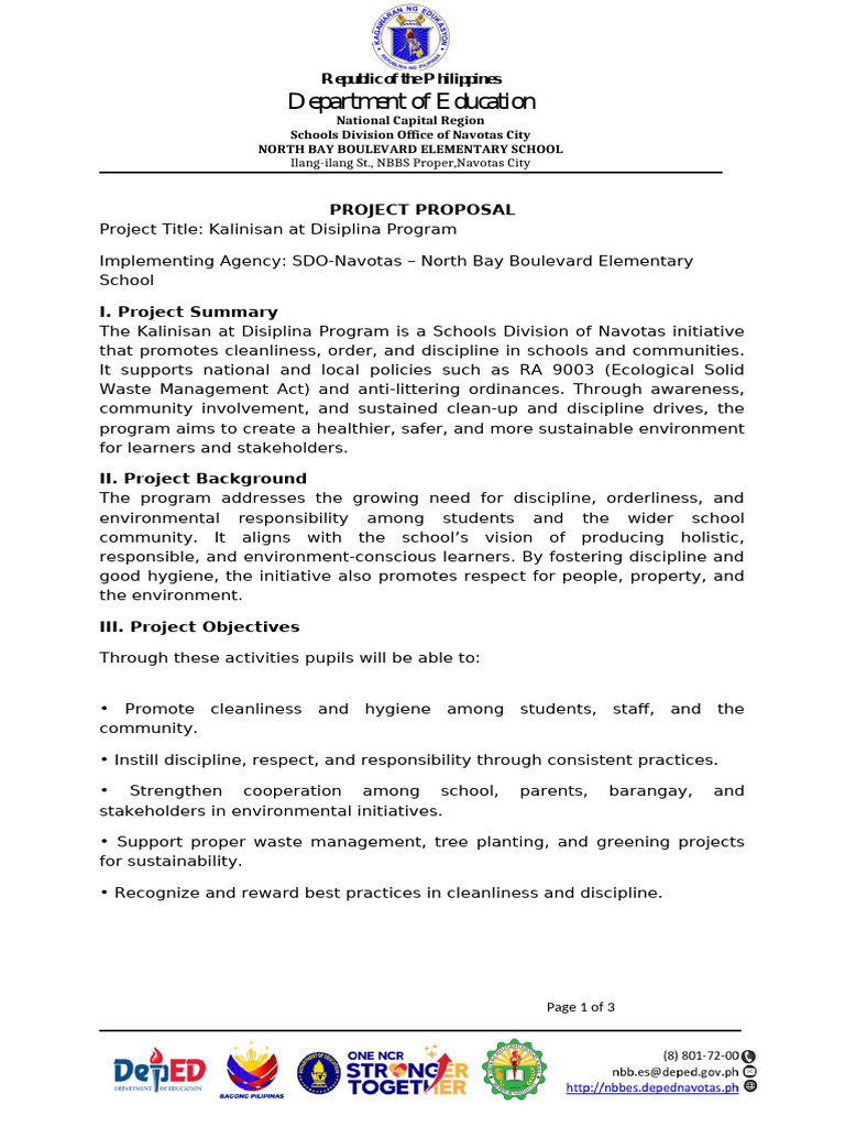 Kalinisan at Disiplina Program Proposal | PDF | Non Governmental ...