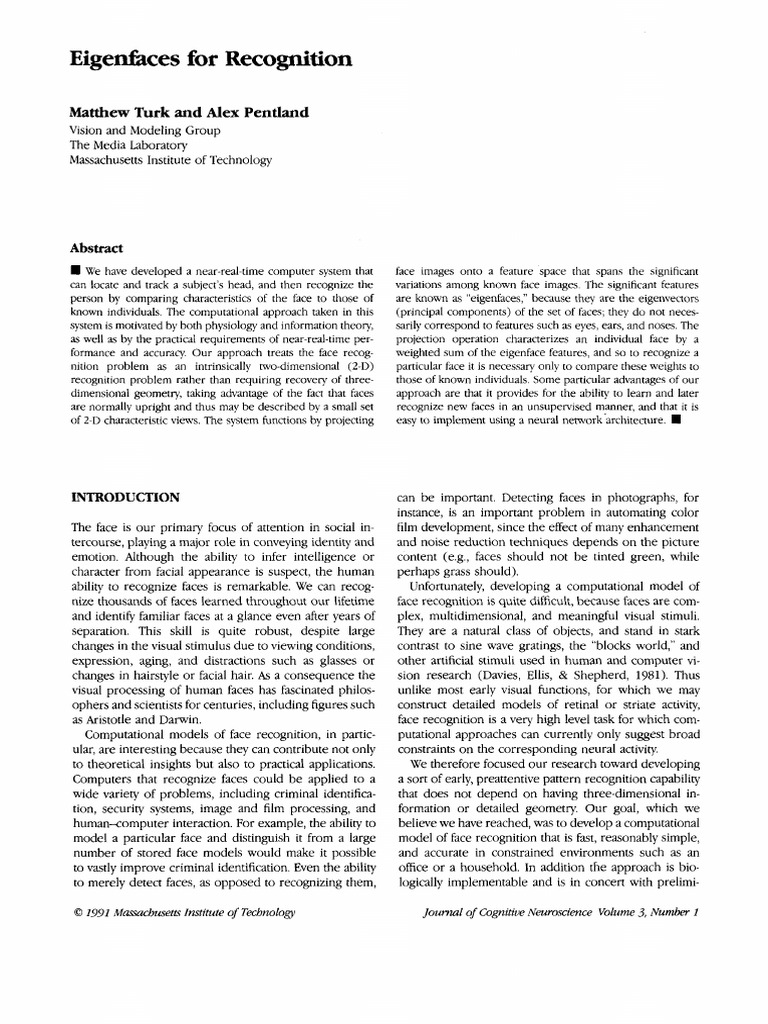 Eigedces Recognition: Matthew Alex Pentland | PDF | Eigenvalues And ...