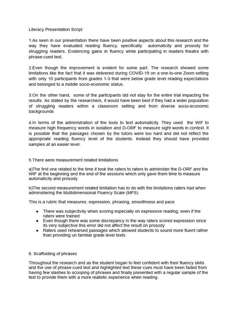 Evaluating Reading Fluency in Struggling Readers | PDF | Fluency ...