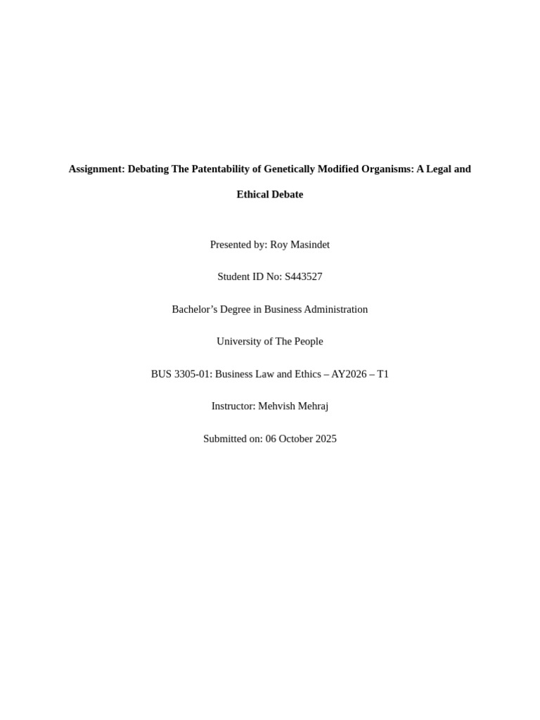 Patentability of Genetically Modified Organisms | PDF | Patent ...