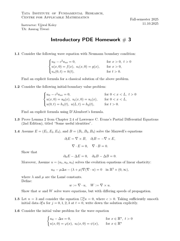 Introductory PDE Homework #3 | PDF | Equations | Partial Differential ...