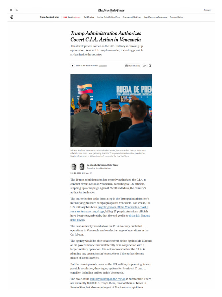 Screencapture Nytimes 2025-10-15 Us Politics Trump Covert CIA Action Venezuela HTML 2025 10-15 ...