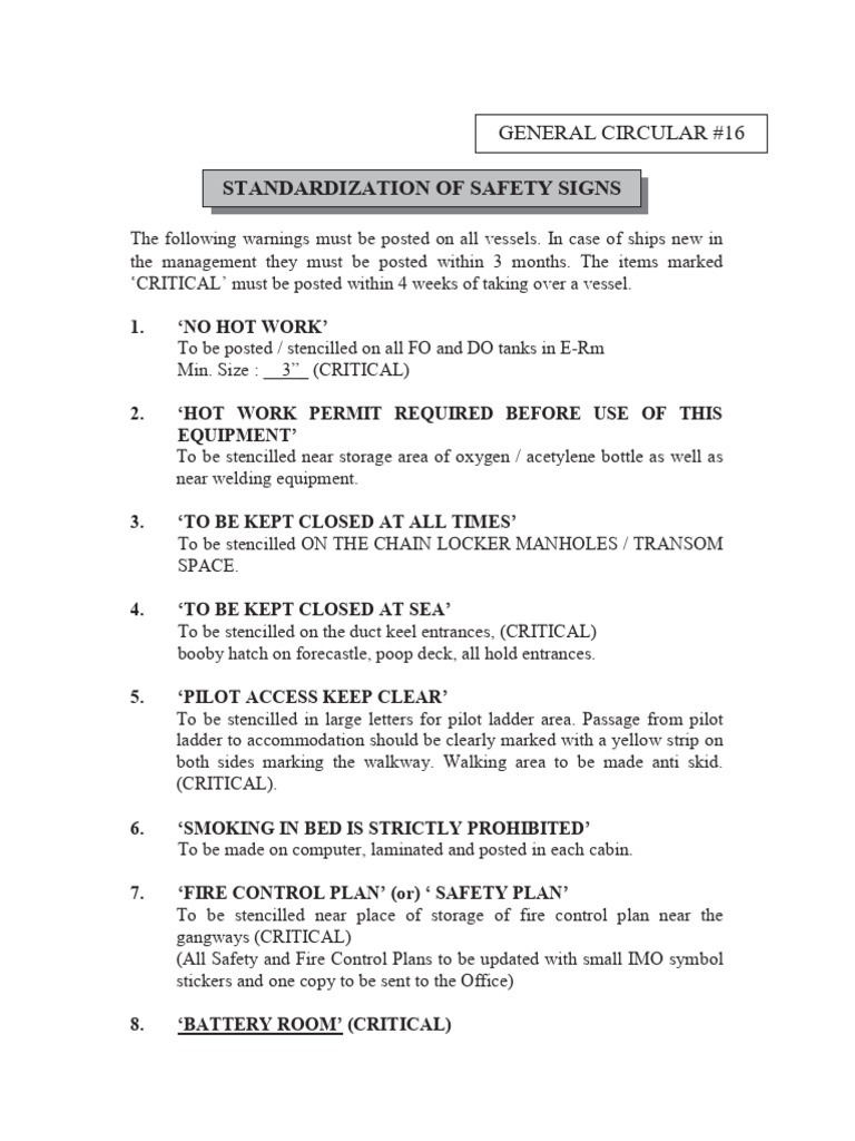 Gen Circ 16 Stencilling Required For Anglo Eastern Safety Signs | PDF ...