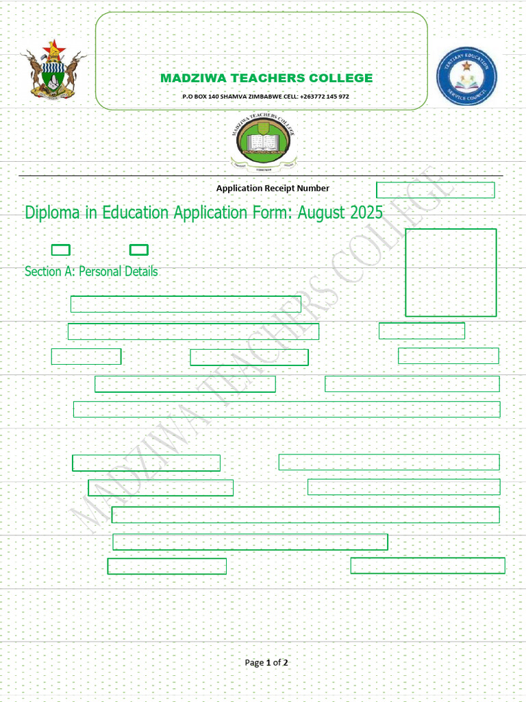 Madziwa Teachers College Application Form | PDF