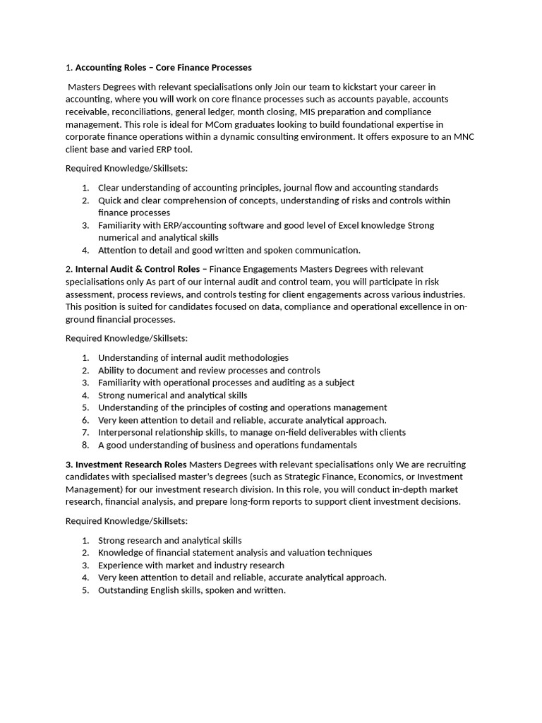 Accounting and Finance Career Roles | PDF | Accounting | Internal Audit