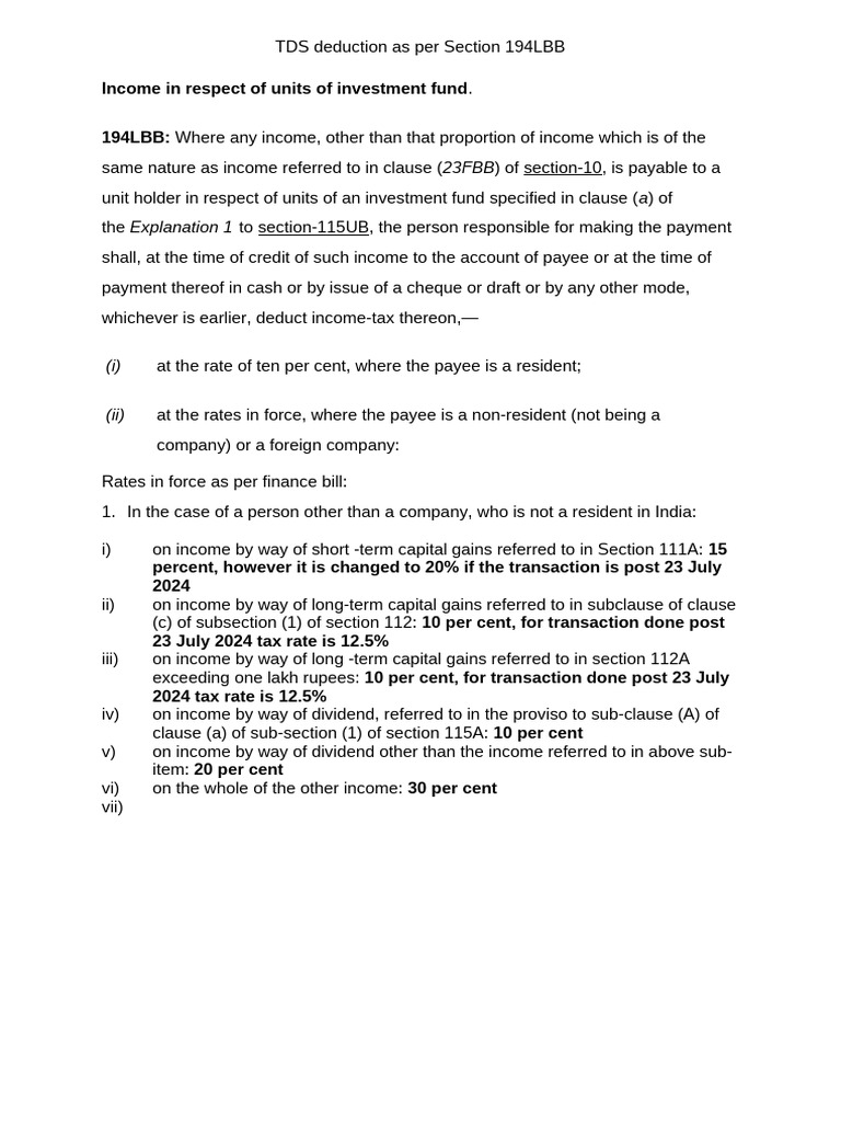 TDS Deduction As Per Section 194LBB | PDF