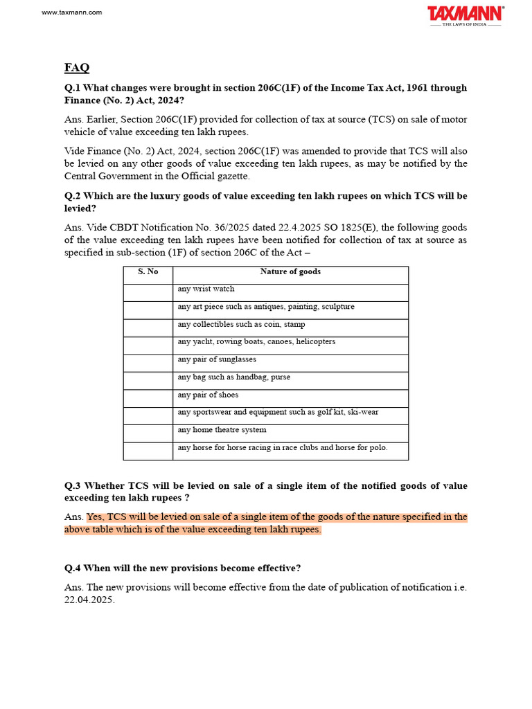 TCS Notification_Taxmann FAQ | PDF