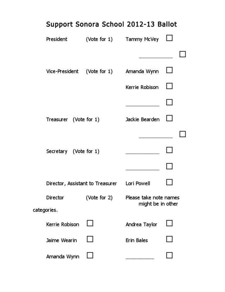 Sonora School 2012-13 Election Ballot | PDF