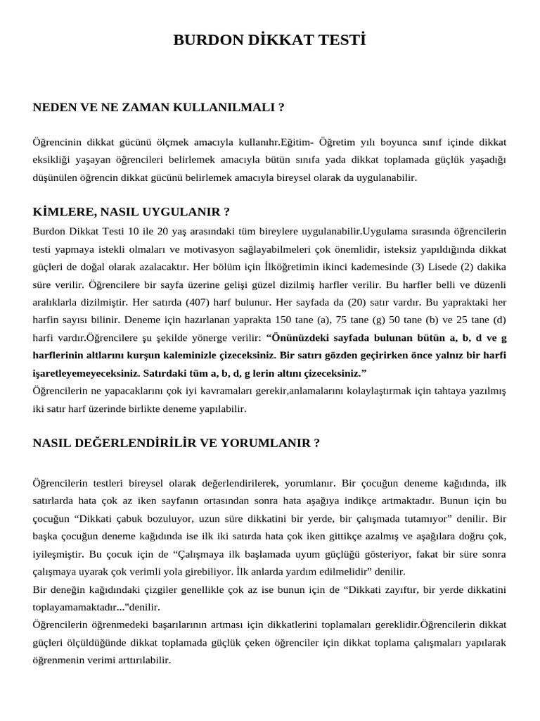 Burdon Dikkat Testi | PDF