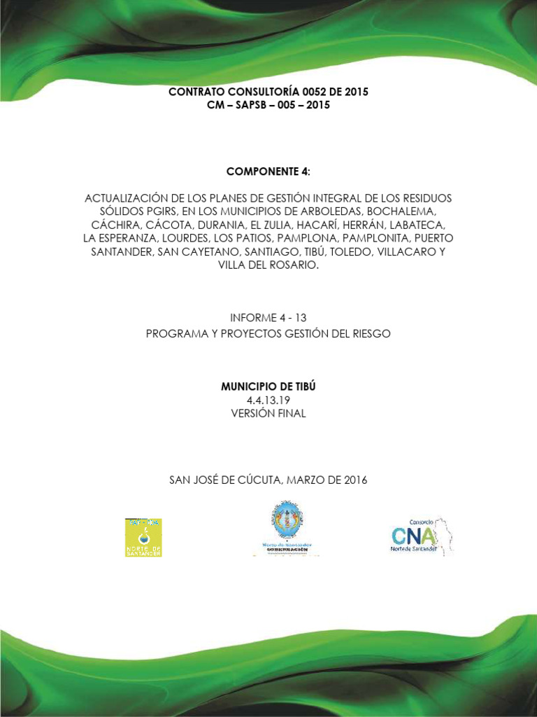 Informe 4-13 Gestion Del Riesgo - Tibú | PDF | Residuos | Sustentabilidad