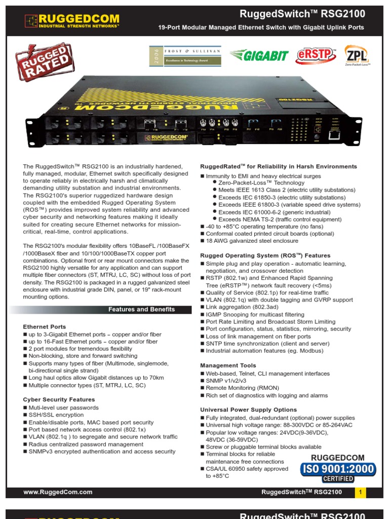 RSG2100 Datasheet | PDF | Network Switch | Computer Network