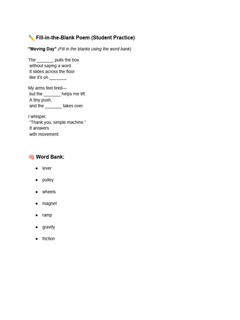 Fill-in-the-Blank Poem (Student Practice) | PDF