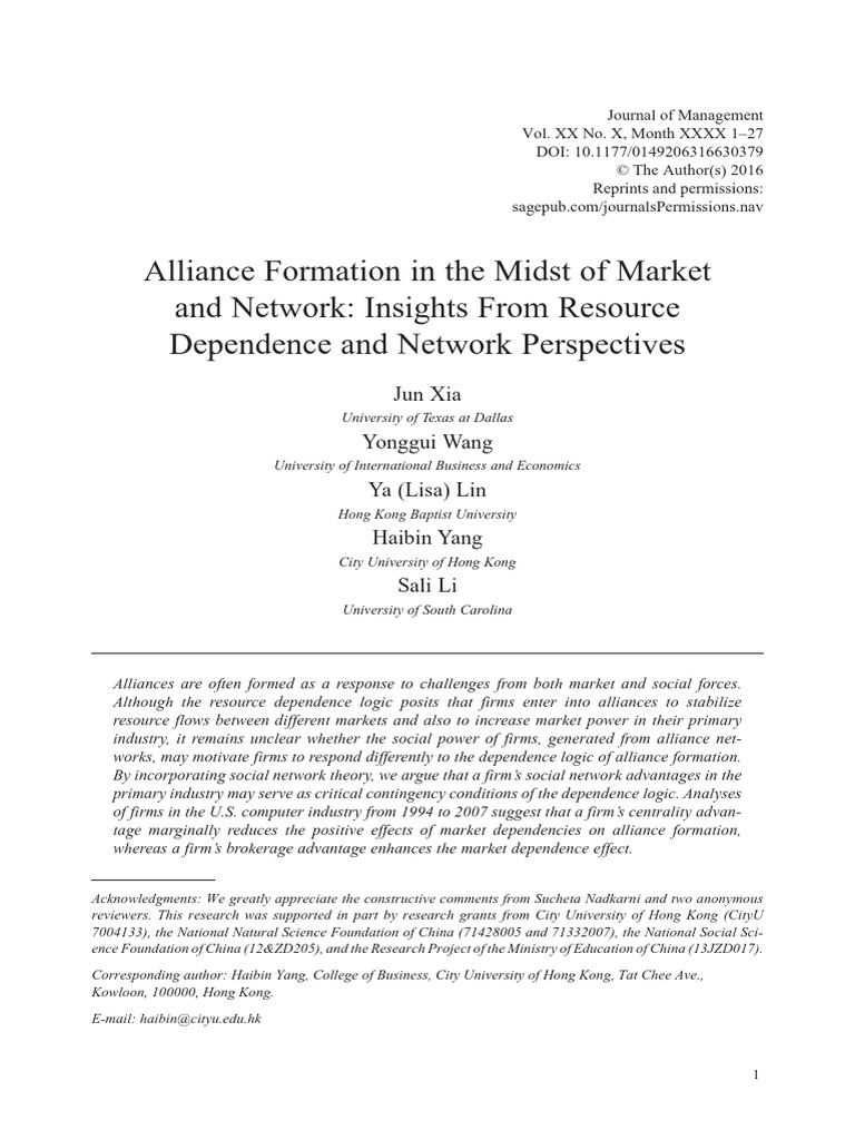 Alliance Formation in The Midst of Market and Network - Insights From ...