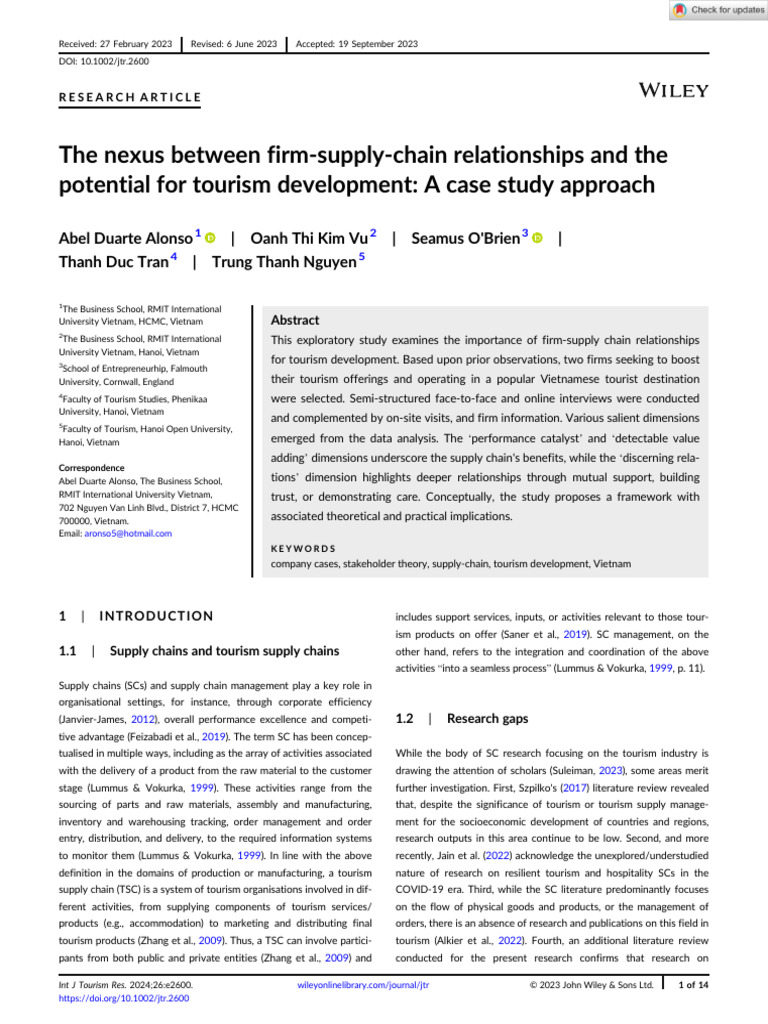 Journal of Tourism Research - 2023 - Alonso - The Nexus Between Firm ...