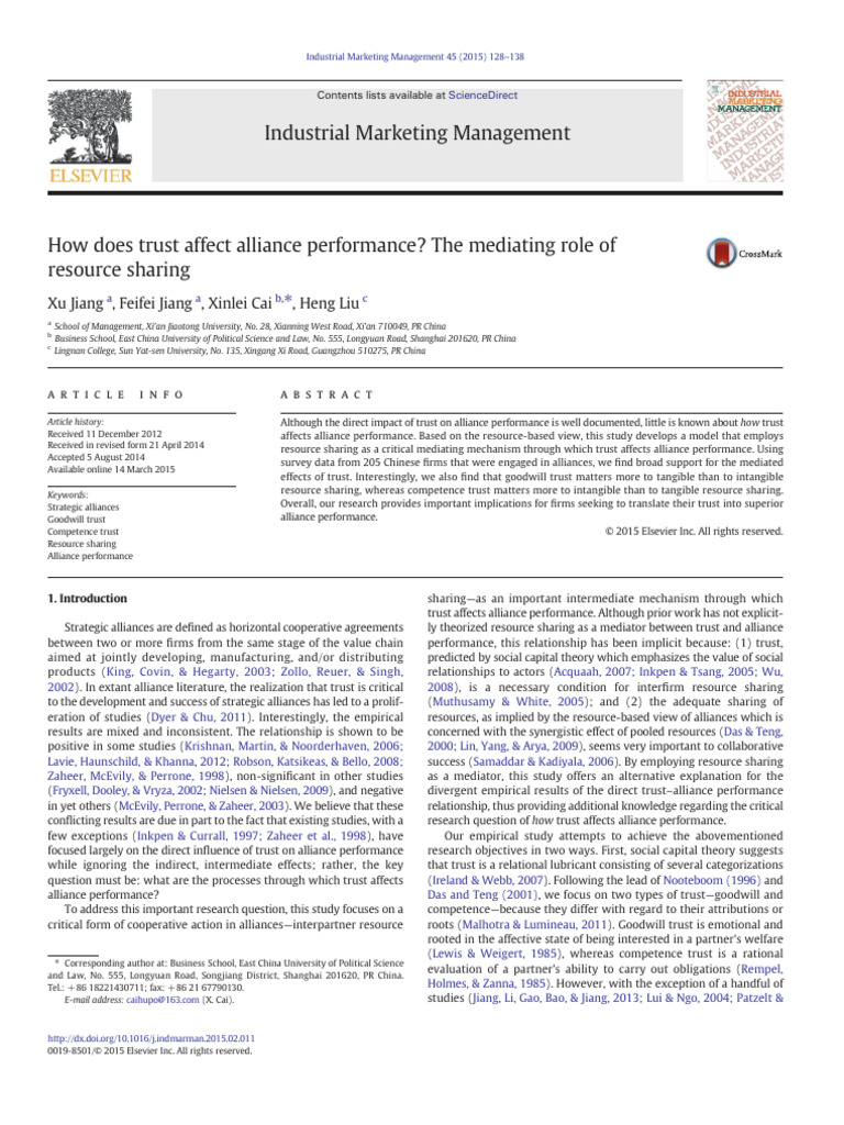 How Does Trust Affect Alliance Performance - The Mediating Role of ...