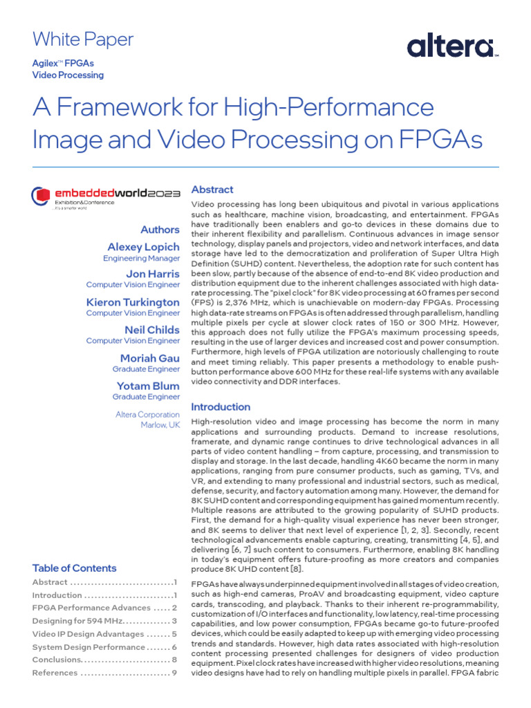 A Framework for High Performance Image and Video Processing on Fpgas White Paper | PDF | Field ...