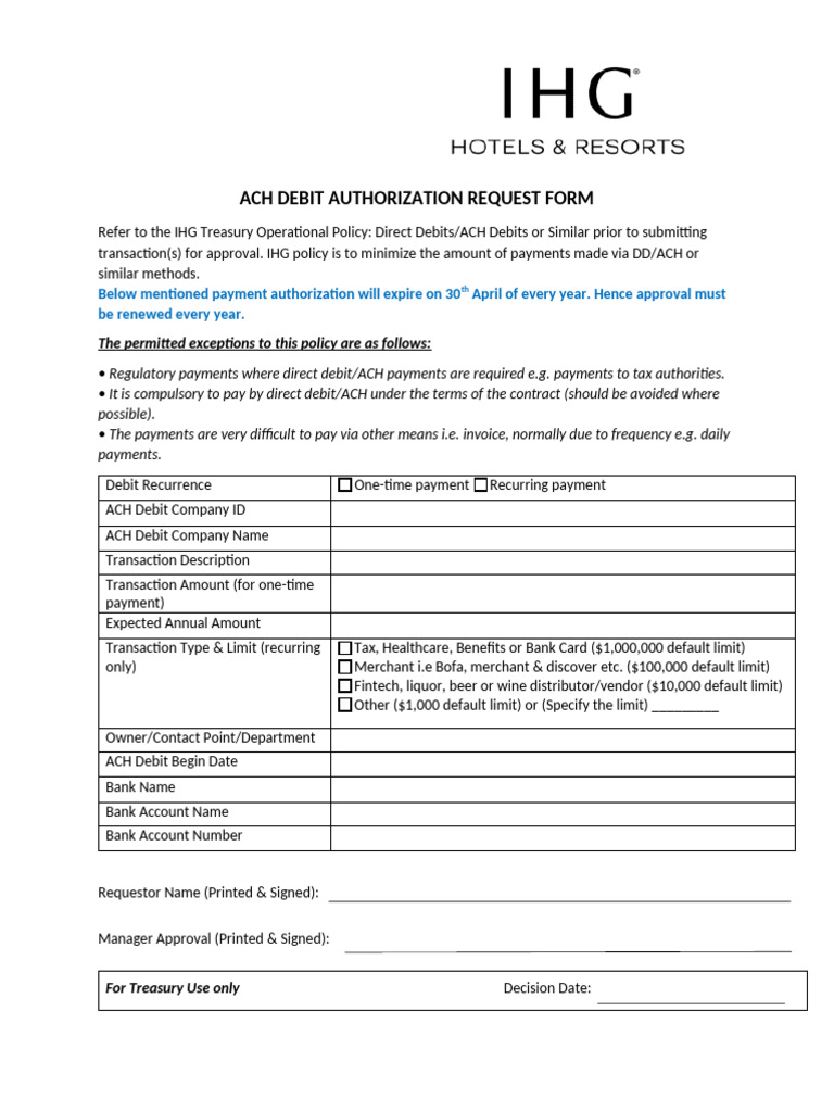 ACH Debit Authorization Request Form 4 | PDF