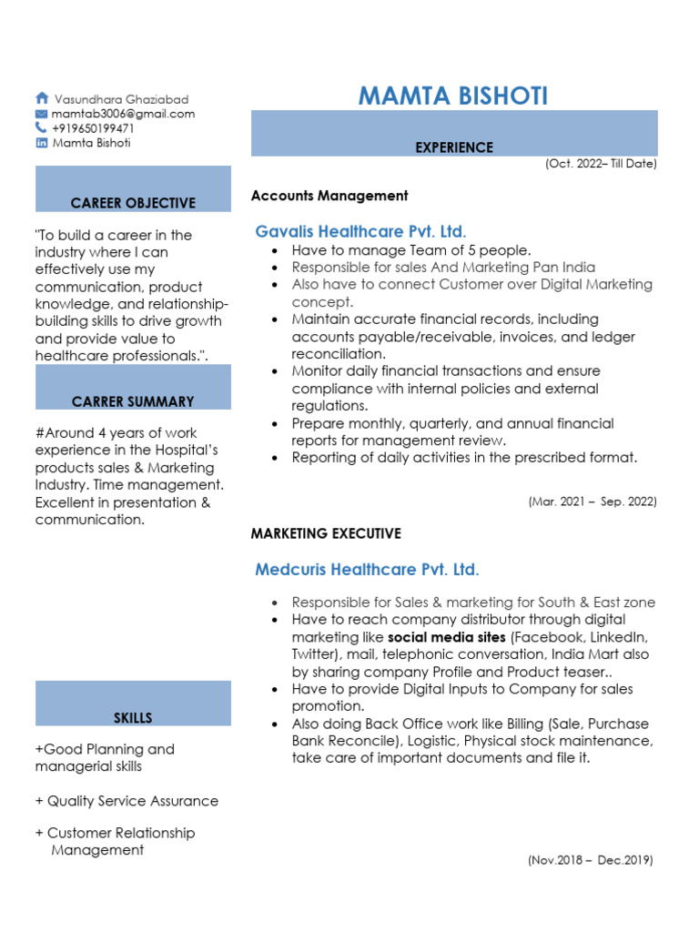 MAMTA BISHOTI CV | PDF | Business